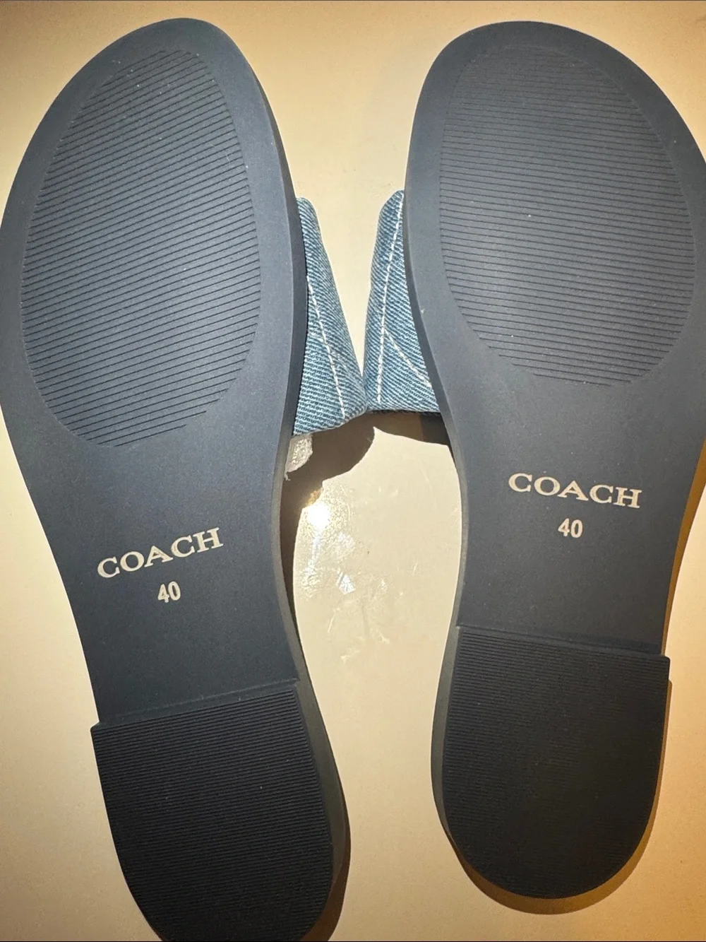 Unbranded | Shoes | Coach Quilted Light Blue Denim Slide Sandals With ...